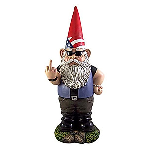 Wowser Large Patriotic Rebel Biker Garden Gnome Statue, 18 Inches