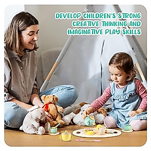 GAGAKU Wooden Tea Set for Little Girls,Wooden Toys Toddler Tea Set Play Kitchen Accessories for Kids Pretend Play Food Playset for Kids Tea Party 15Pcs