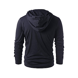 Iivos Men's Knight Drawstring Lace Up Pullover Hoodie Steampunk Long Sleeve Hooded Sweatshirt Black