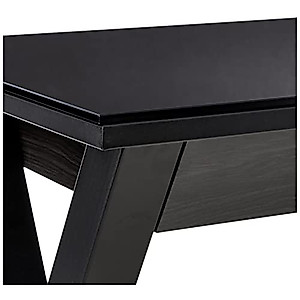 Walker Edison Lawrence Urban Industrial X Leg Glass Top Computer Desk, 48 Inch, Black