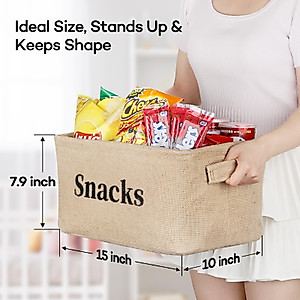 FLINKYE 2 Pack Snack Storage Organizer Basket Bins for Pantry Shelf and Countertop, Large Burlap Snacks Basket Container for Kitchen Office Popcorn Candy Pretzels and more