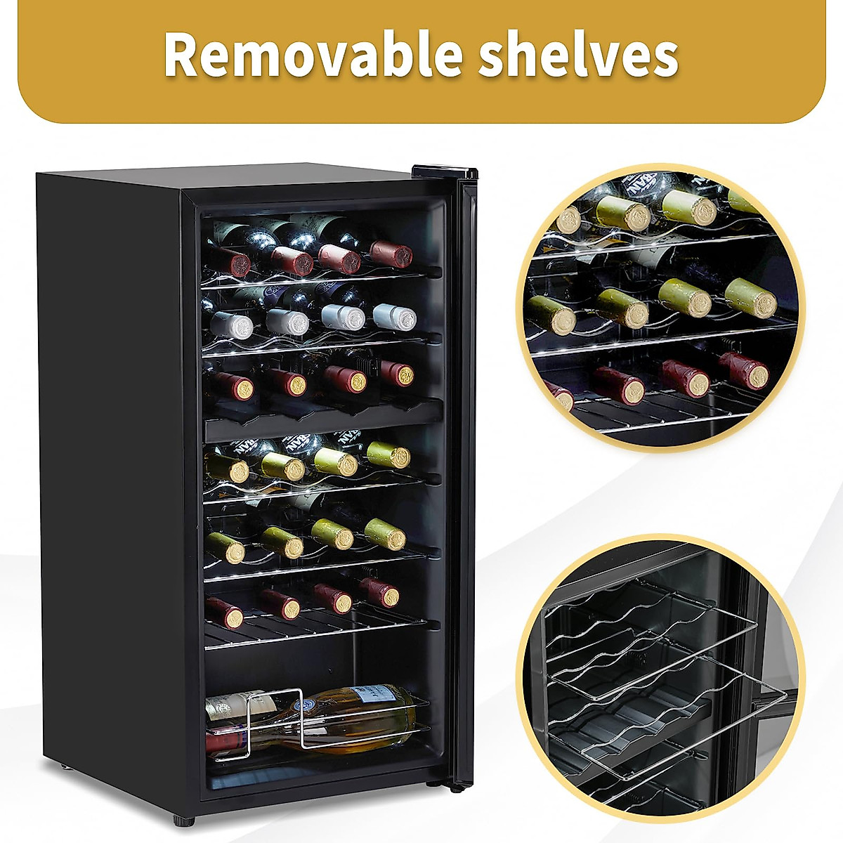 Winado 28-Bottle Dual Zone Compressor Wine Cooler, Freestanding Compact Mini Wine Fridge with Adjustable Temperature, Digital Control & Removable Shelves for Wine Storage