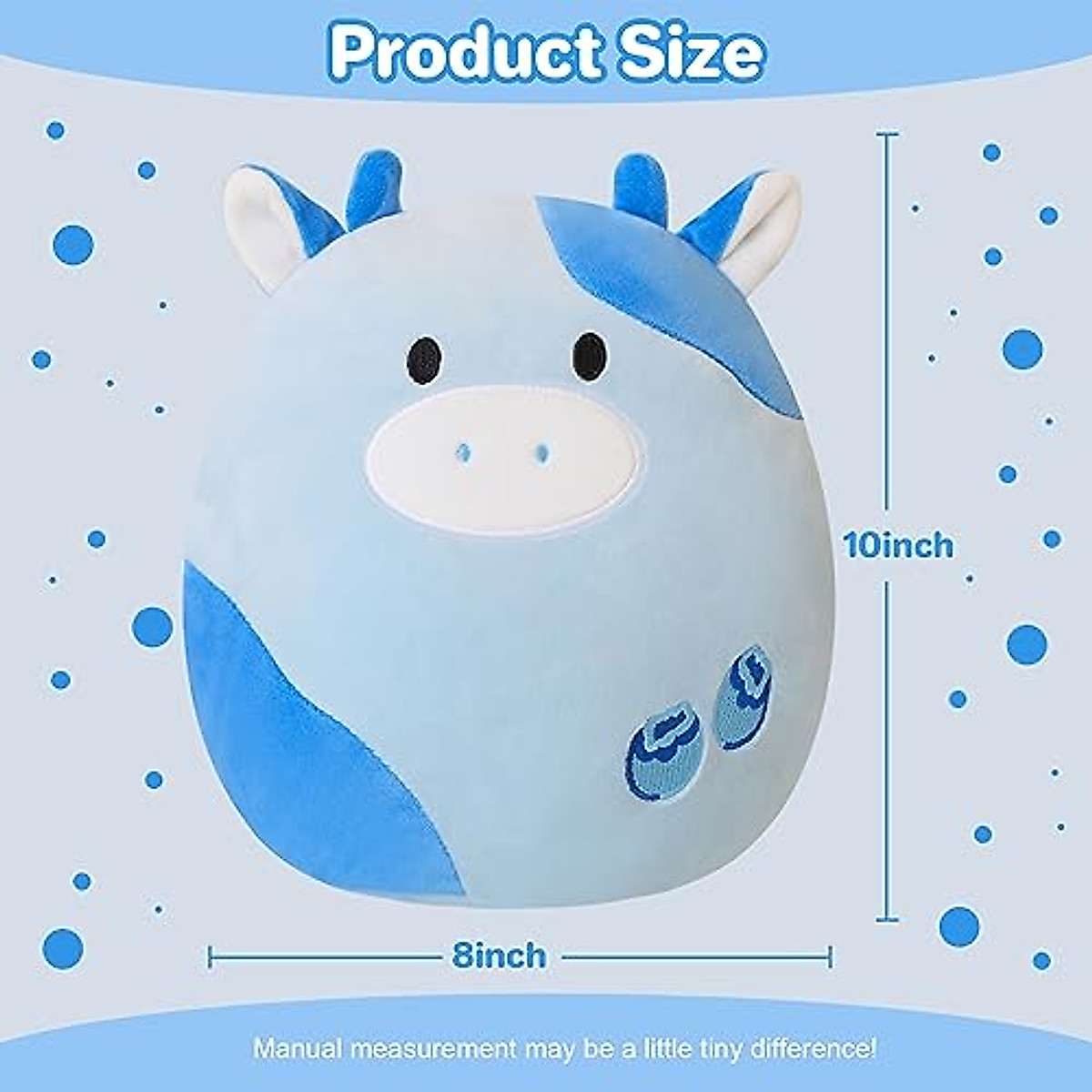 SQEQE Cow Plush Toy Cute Blueberry Cow Stuffed Animals Soft Pillow Plushies Kawaii Cow Plushie Food Plush Gift for Girls Kids Decor(Blue 10 inch)