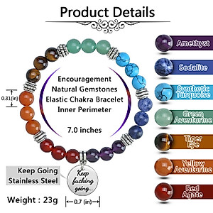 Top Plaza 7 Chakra Stone Bead Bracelets Yoga Reiki Healing Crystals Gemstone Beaded Bracelet Friendship Inspirational Message Charm Bracelet for Women Men - Keep Going