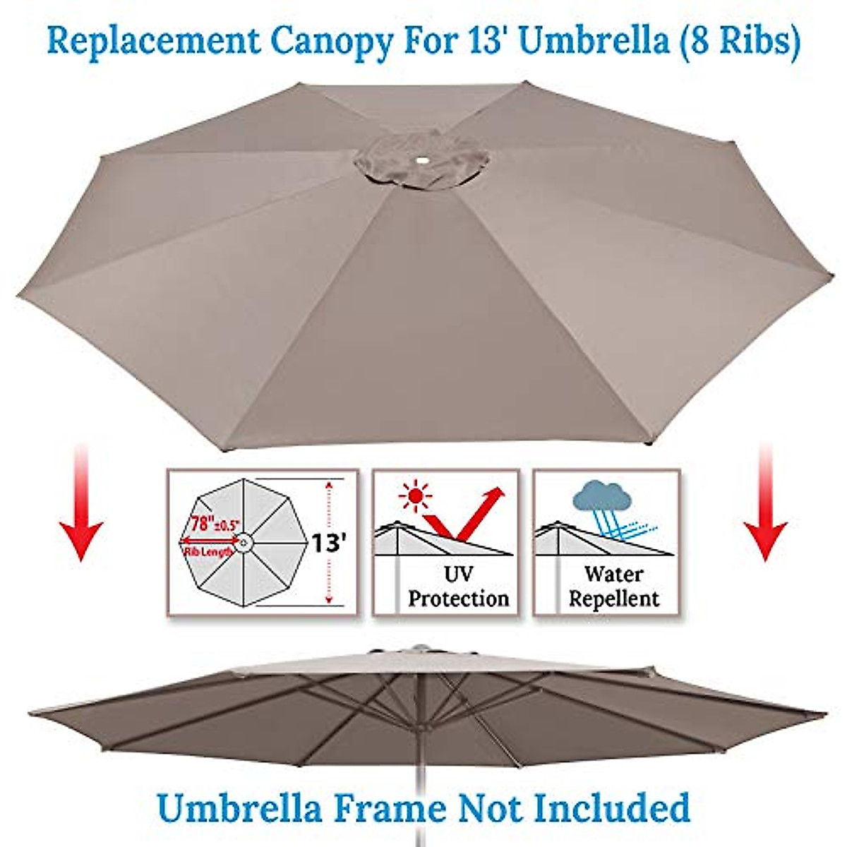 BenefitUsa Umbrella Cover Canopy 13ft 8 Rib Patio Replacement Top Outdoor-taupe