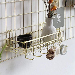 FRIADE Wall Grid Panel for Photo Display,Wall Storage Organizer,5 Metal Clips & 3 S Hooks & 4 Nails & 4 Plastic Hanging Buckles and 4 Screws Offered,Size 17.5" x 11.8",2 Pack(Gold)