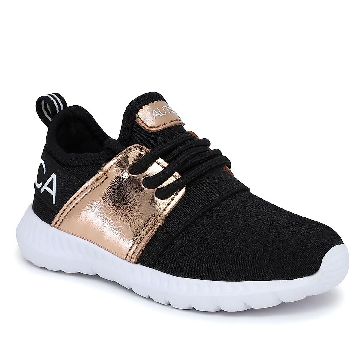 Nautica Youth Girls Athletic Fashion Lace Up Tennis Sneakers-Kappil Metallic-Rose Gold Black Size-2