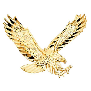 TGDJ 14K Yellow Gold Eagle Charm Medium Pendant For Necklace or Chain (Height 22 MM Width 30 MM)