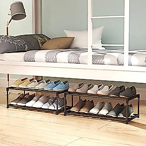 XIANGLV Shoe Rack, 2-Layer Shoe Rack Small, Can Hold 6 Pairs Of Shoes, Shoe Shelf Storage Organizer,Anti-Rust Coating, Suitable For Dormitory, Rental House, Balcony, stacking up (2 Tier), Black