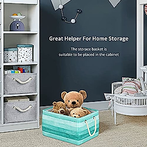 KiuLoam Large Foldable Storage Basket, Teal Turquoise Green Wood Print Decorative Storage Basket Fabric Storage Bin Organizer Bag With Handles For Office,Bedroom,Closet (15.7 X 11.8 X 9.8 Inch)