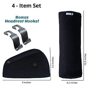 SafeBB Premium Seat Belt Adjuster for Kids, Seatbelt Pillow, Headrest Hooks Bundle! Shoulder Strap Pad for Head Neck Support, Seat Belt Cushion for Kids and Adults, Black