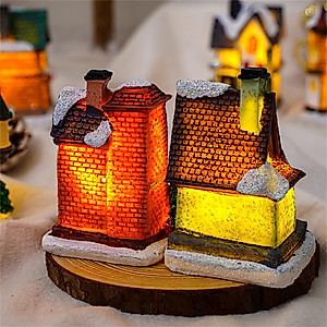 Christmas Village Sets LED Lighted Christmas Village Houses with Figurines, Christmas Village Collection Indoor Room Decor Collectible Buildings (6 Pack)