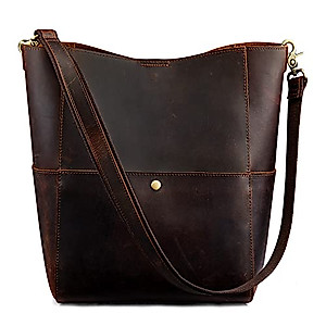 S-ZONE Women Genuine Leather Bucket Bag Hobo Shoulder Handbag Crossbody Purses Vintage Tote Pocketbooks