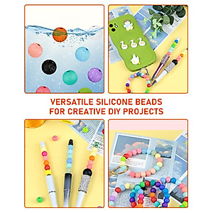 180PCS FIVEIZERO Small Silicone Beads, 30 Colors 9mm Silicone Beads Focal Beads Rubber Round Beads Mixed Color Silicone Beads Bulk for DIY and Keychain Accessories Silicone Beads Crafts Making