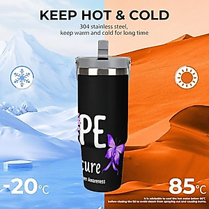 Hope for Cure Alzheimer's Awareness 30 OZ Insulated Tumblers with Handle And Straw Leakproof Vacuum Insulated Stainless Steel Water Bottle for Car Fishing Travel