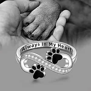 Talonior Cat Dog Paw Print Ring for Women Cute Infinity Puppy Rings Sterling Silver Paw Jewelry Remembrance Forever Promise Gifts for Cat Lover Size 9