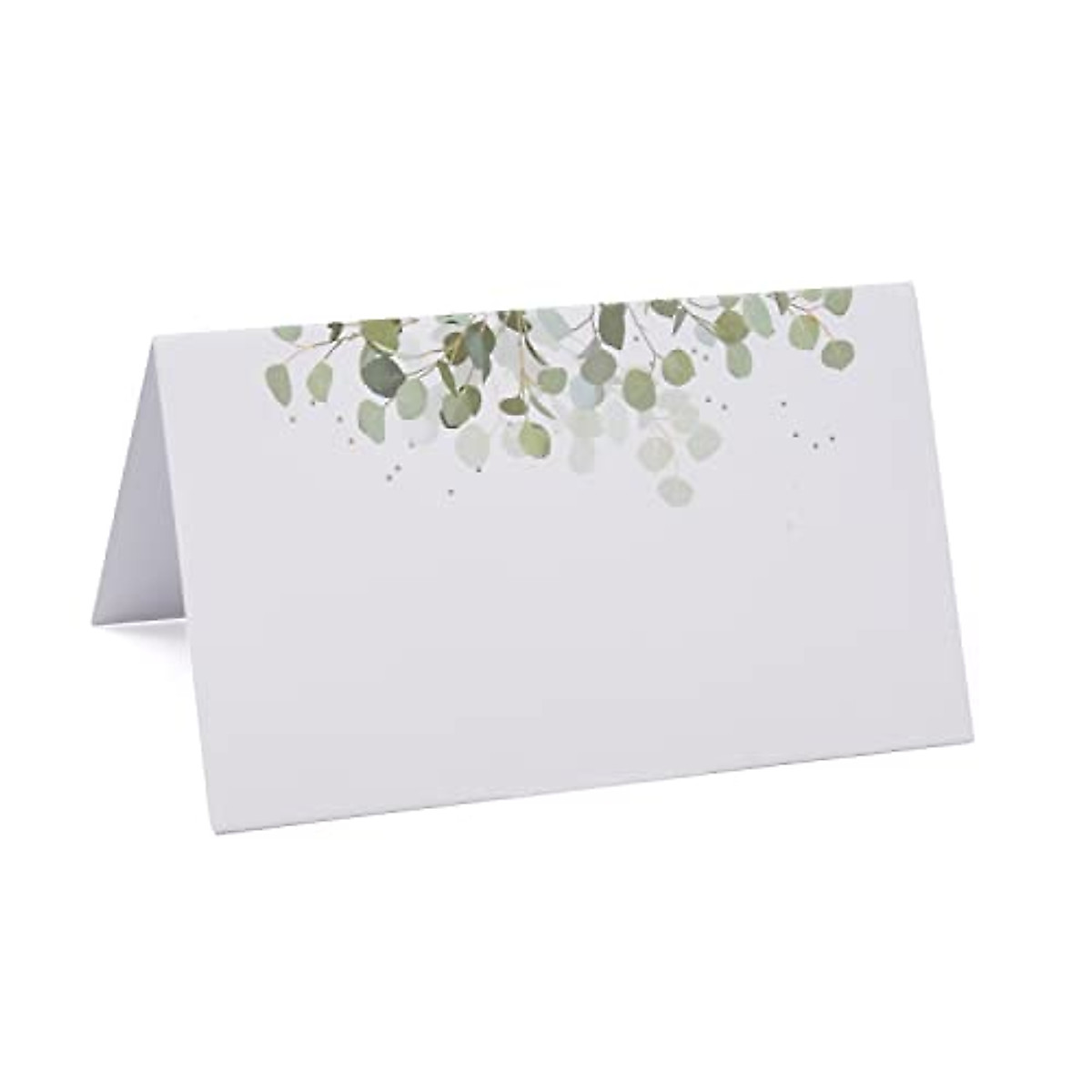 100 Pack Eucalyptus Greenery Place Cards Green Leaves Seating Name Card Wedding Table Setting Folded Tent Cards for Baby Shower Dinner Weddings Reception Tables Placement Party Decorations 2" x 3.5"