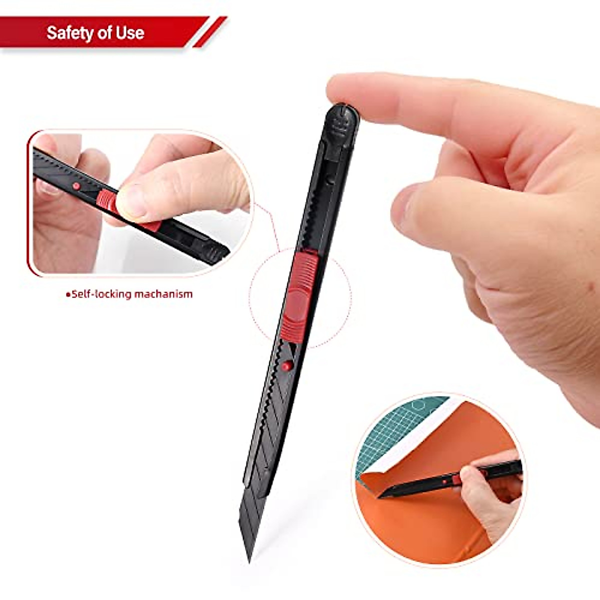 EHDIS 3PCS Retractable Utility Knife Vinyl Craft Box Cutter with 10PCS 9mm Snap Off Blade Film Cutting Knife for Cartons, Cardboard Vinyl Wrap and Boxes, Perfect for Office and Home Use