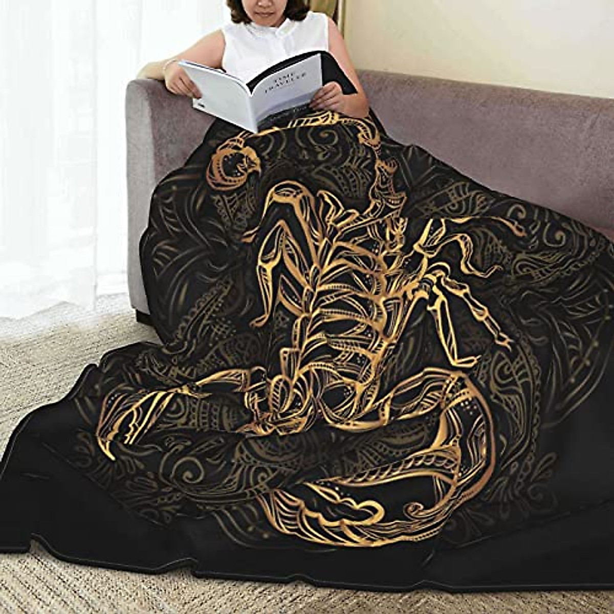Scorpion Tattoo Fleece Blanket Fuzzy Soft Plush Blanket for All Season Spring Summer Autumn Throws for Couch Bed Sofa 50"x40"