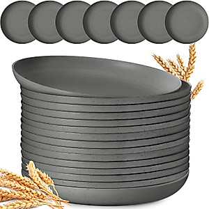 Zopeal 15 Pcs 10 Inch Wheat Straw Plates Lightweight Unbreakable Deep Dinner Plates Reusable Plastic Plates Microwave Safe Dinnerware for Kids Children Toddler Adult (Gray)
