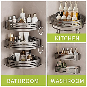 shengtianvdi Shower Caddy Suction Cup, Shower Shelves for Inside Shower, Grey Metal Shower Stroage NO-Drilling Bathroom Shower Organizer, Heavy Duty Shower Holder (Square shaped storage rack)