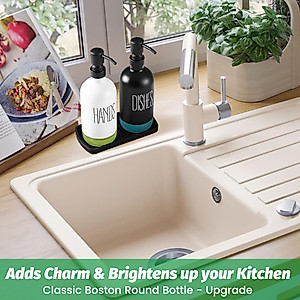 Gaussra Kitchen Soap Dispenser Set with Tray, Hand and Dish Soap Dispenser for Kitchen Sink, Stainless Steel Pump, 16 Oz Glass Soap Dispenser Bathroom, Modern Farmhouse Kitchen Decor (Black White)