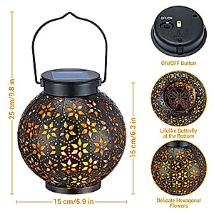 Solar Lantern Outdoor Garden Decor- 2 Pack OxyLED Lanterns Waterproof Decorative Retro Metal Solar Powered Lights with Hanging Handle for Table Patio Yard Backyard Pathway Walkway Christmas