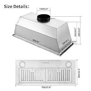 Zomagas Range Hood Insert 30 inch,Stainless Steel Kitchen Vent Hood 600CFM,Built-in Kitchen Stove Hood w/Front Button Controls and Front LED Lights,Baffle Filters,Ducted/ductless Convertible Duct