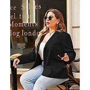 IN'VOLAND Women Plus Size Blazer Casual Open Front Notched Lapel Jackets Blazer Long Sleeve Black