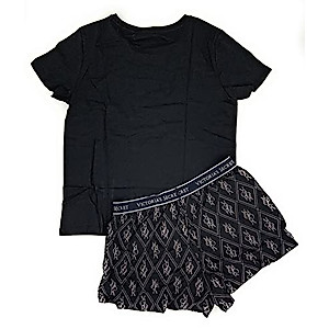 Victoria's Secret The Lounge PJ Cotton Short Tee-jama Pajama Set, Black/White Logos, Large