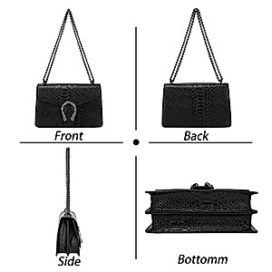 Crossbody Shoulder Square Purse For Women - Fashion Embossed Snake-Print Leather Handbag Metal Chain satchel Tote Bag