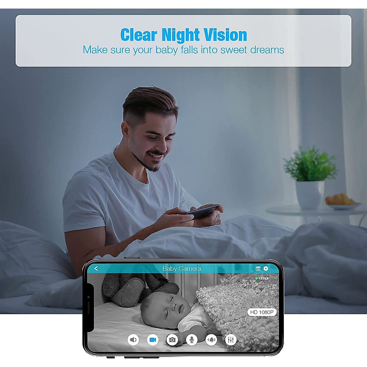 Ebitcam Baby Monitor with Camera and Audio, 1080P HD Pet Camera with Sound/Motion Detect, Plug-in Indoor Security Camera with Night Vision, 2 Way Audio Nanny IP Cam for Home Surveillance-Alexa
