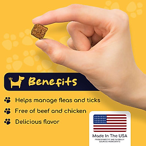 Flea and Tick Prevention for Dogs, Chewable – 90 Peanut Butter Flavored Soft Chews – Made with B Vitamins, Garlic Powder, Brewers Yeast, Coconut Oil, and Apple Cider Vinegar