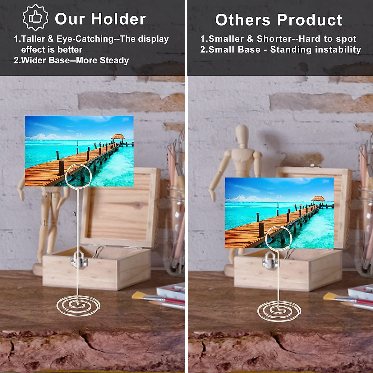 KIMOBER 10PCS 8.75" Tall Table Number Holders, Round Place Card Holder,Tabletop Memo Note Stand Picture Photo Picks Card Clips for Wedding Birthday Party(Silver)