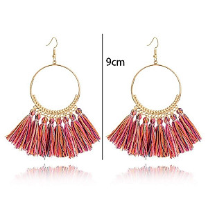 LANTAI 12 Pairs Bohemian Tassel Earrings for Women Trendy Colorful Fringe Summer Beach Statement Earrings