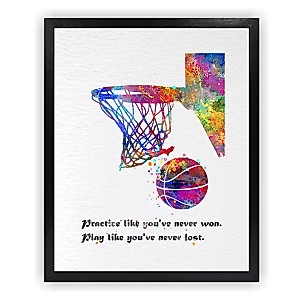 Dignovel Studios 8X10 Unframed Basketball Training Practice Like You've Never Won Quotes Watercolor Art Print Inspirational Wall Art Housewarming Office Home Decor DN555