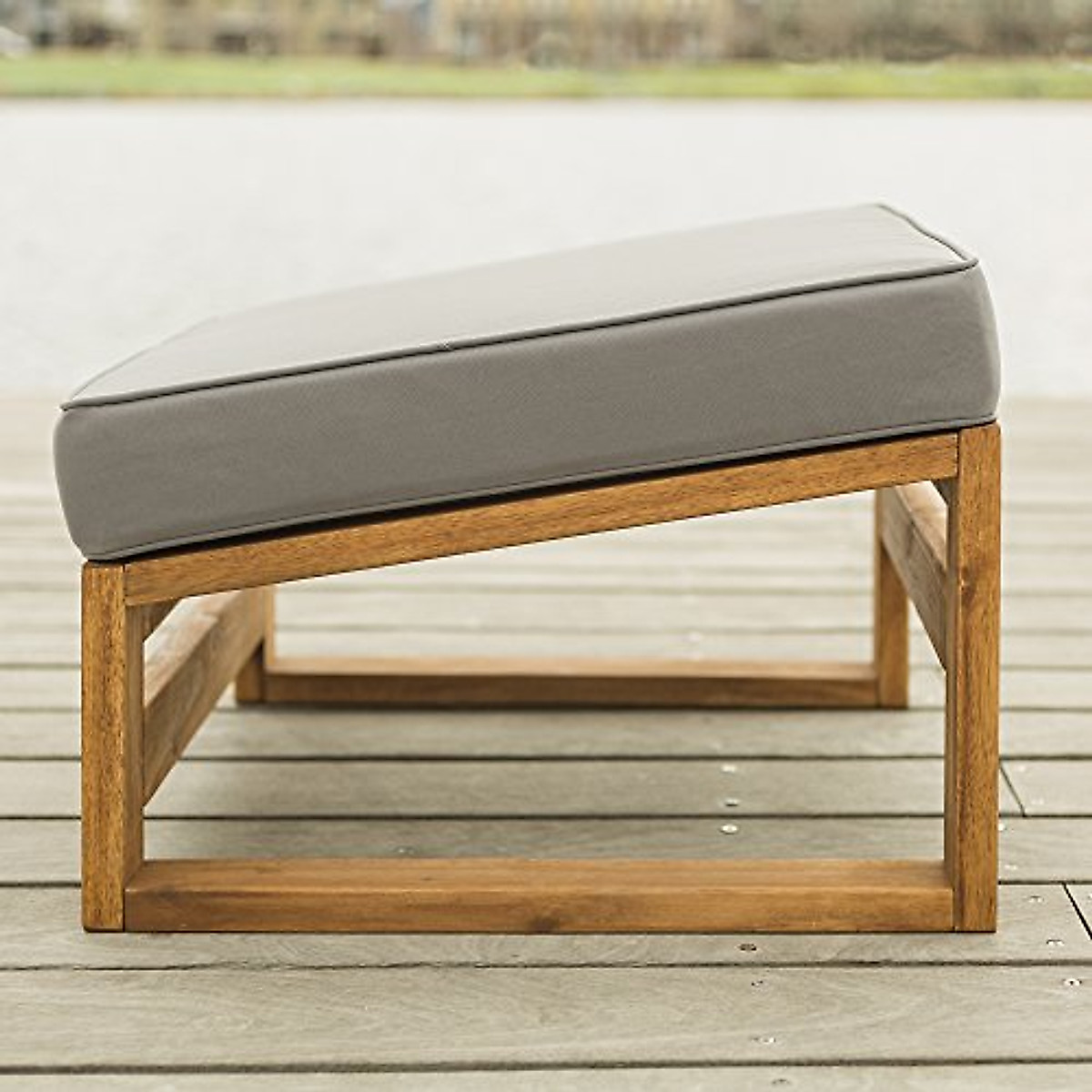 Walker Edison Sorrento Modern Acacia Wood Outdoor Side Chair and Ottoman Set with Cushions, 32 Inch, Brown