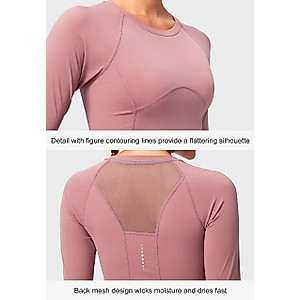 SANTINY Women's Long Sleeve Crop Workout Tops Slim Fit Gym Yoga Running Shirts for Women(B Pink_M)