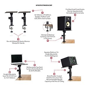 Gator Frameworks Desktop Clamp-On Studio Monitor and Speaker Stand - Set of 2 (GFWSPKSTMNDSKCMP)