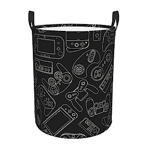 Gbuzozie Video Game Controller Black Background Round Laundry Hamper Gaming Gadgets Storage Basket Toys Clothes Organizer Bin For Home Bathroom Bedroom Dorm Nursery, 62l