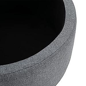 HOMCOM Round Linen-Touch Fabric Storage Footstool Ottoman Button Tufted Footrest with Removable Lid, Grey