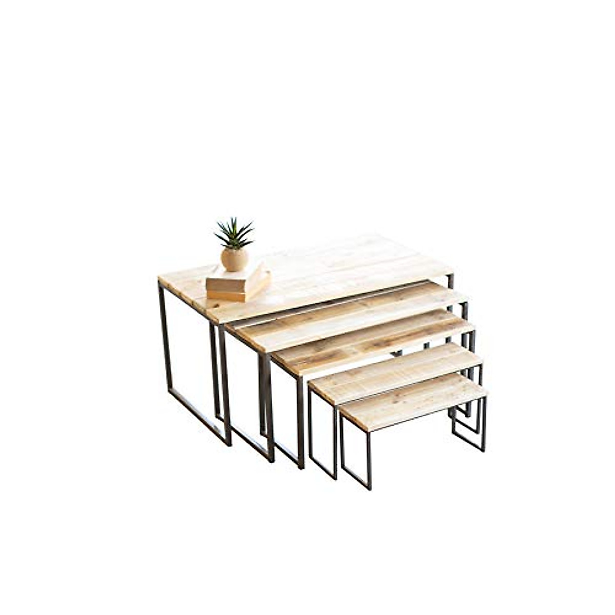 MY SWANKY HOME Farmhouse Recycled Wood Rectangle Nesting Stand Set 5 Display Shelf Metal Frame