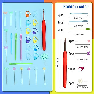 IMZAY 100g Yarn for Crocheting, Rainbow Color Cotton Yarn and Yarn for Beginners with Easy-to-See Stitches, Ergonomic Handle Hooks, Cotton Nylon Chunky Yarn for Crocheting and Knitting-Blue and Pink