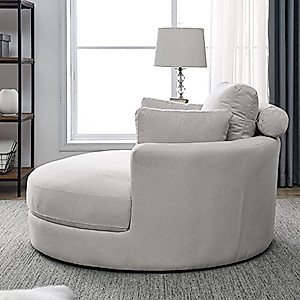 FULife Oversized Swivel Accent Barrel Chair with Storage Ottoman+4 Pillows,Comfy Upholstered 360 Recliner Sofa Club Chaise Leisure Round Loveseat Lounge Armchair for Living Room/Hotel/Nursery