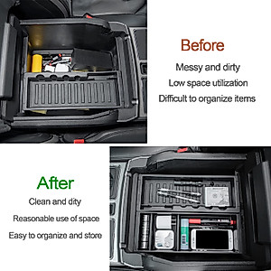 JDMCAR Compatible with Ford F150 Accessories (2015-2020) /F250 F350 F450 (2017-2022) / Expedition 2018-2022 Center Console Organizer, ABS Material Insert Tray Storage Box- (Bucket Seats ONLY)- Black