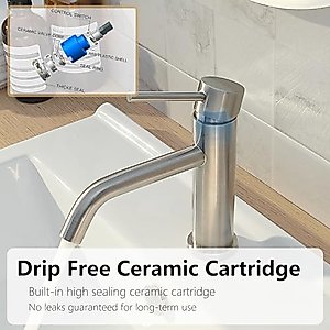 BATHLAVISH Bathroom Sink Faucet Brushed Nickel Single Hole Single Handle Modern Vanity Lavatory Mixer Tap RV Deck Mounted with Pop Up Drain with Overflow Combo