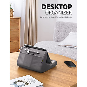 Lamicall Tablet Stand, Tablet Pillow Holder - Soft Pad for Bed, Lap Tablet Dock with Stylus Mount & Pocket, for iPad Pro 12.9, Air, Mini, Kindle, Galaxy Tab and 4-13" Tablet, Dark Grey