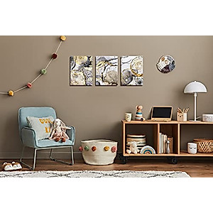 Gold Abstract Wall Art 3 Pieces Modern Framed Artwork Black and White Grey Gold Fluid Ink Annual Rings Pictures Canvas Prints Painting for Living Room Bedroom Kitchen and Office Wall Decor Home Decor