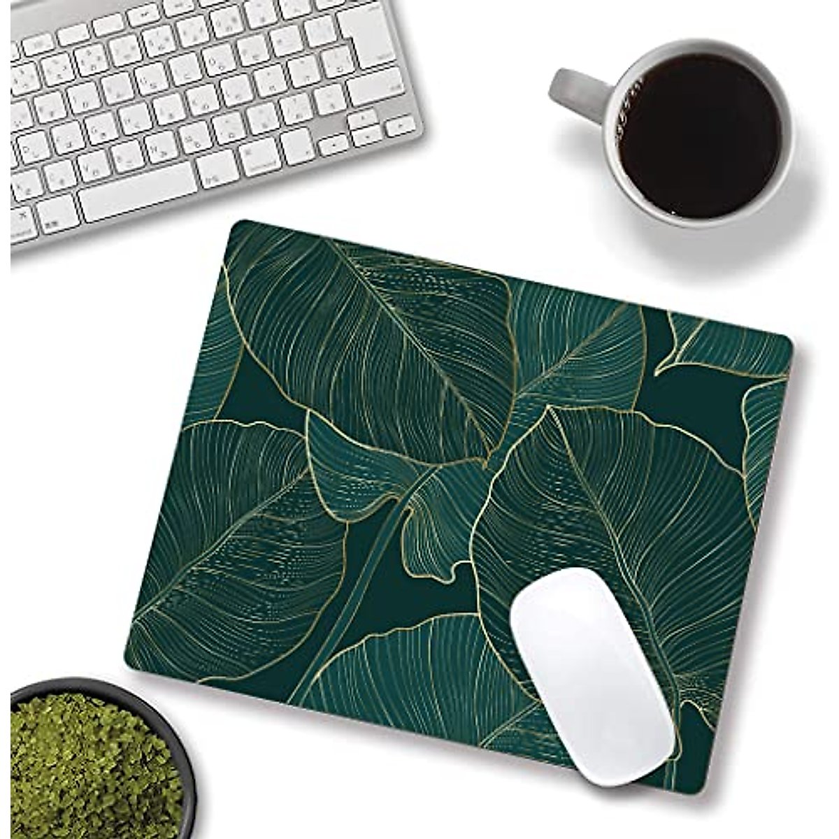 Mouse Pad, Computer Mouse Pads with Tropical Leaves Design, Mouse Mat Square Waterproof Mouse Pad Non-Slip Rubber Base MousePads for Office Laptop