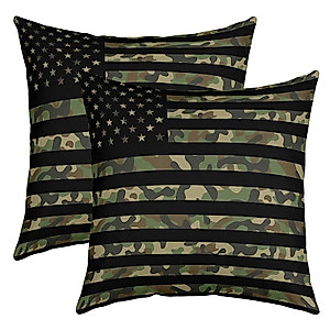American Flag Throw Pillow Covers Soft Square 16"x16"Camouflage Cushion Case Home Decor Set of 2 Camo Military Style Green Black Pillow Cases Pillowcases for Couch Sofa Living Room Bedroom Bed Chair